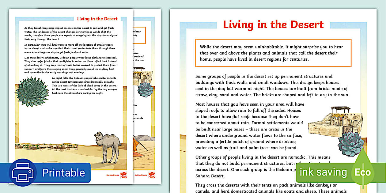 Living in the Desert Comprehension | Case Study South Africa