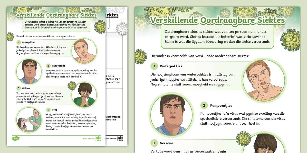 Verskillende Oordraagbare Siektes - Aktiwiteit - Twinkl Verskillende Oordraagbare Siektes - Aktiwiteit - Twinkl