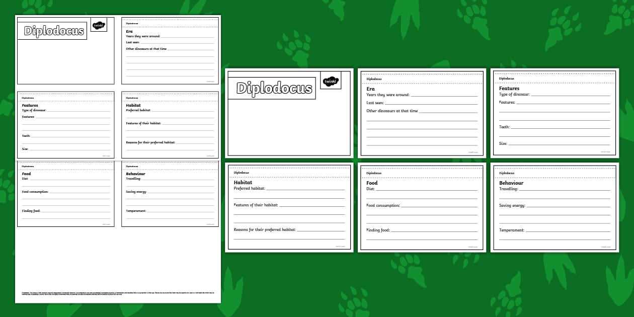 Diplodocus Fact Cards Template (teacher made) - Twinkl