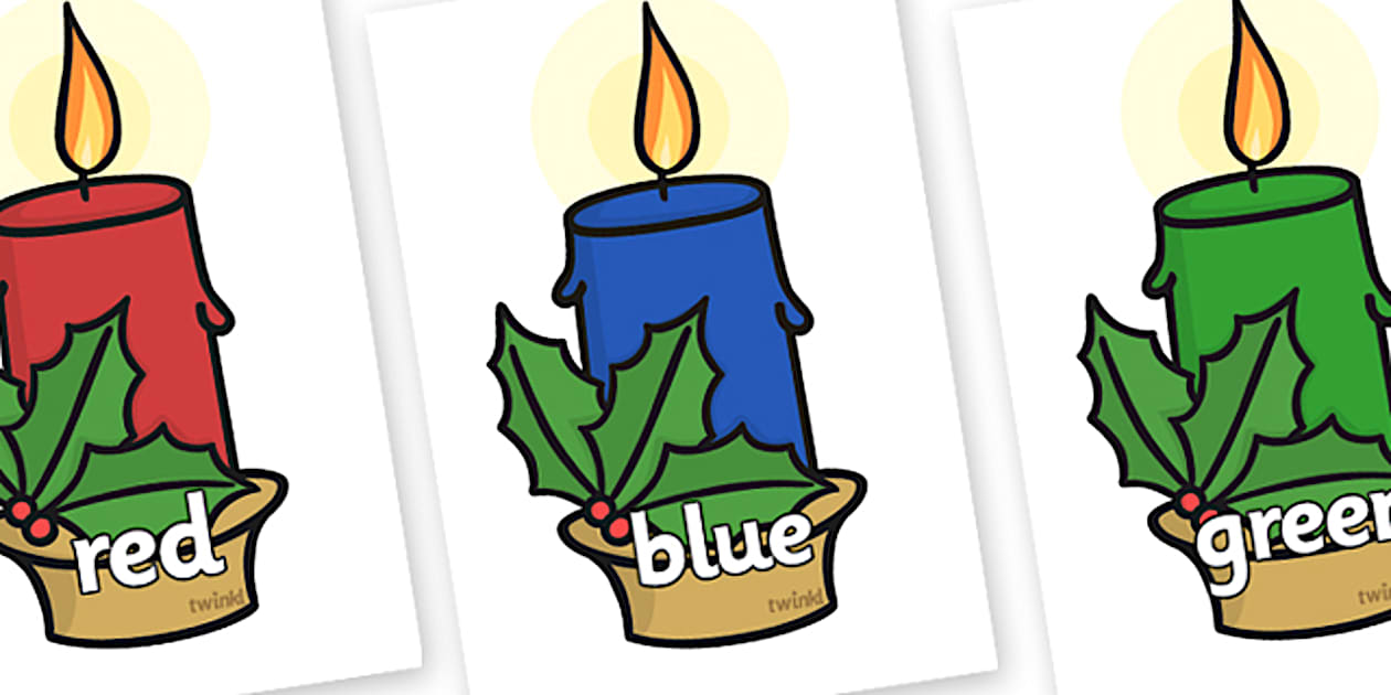 Cursive Colour Words on Christmas Candles (teacher made)