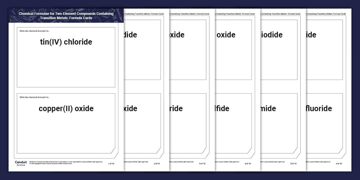 Two-Element Compounds with Transition Metals: Formula Cards