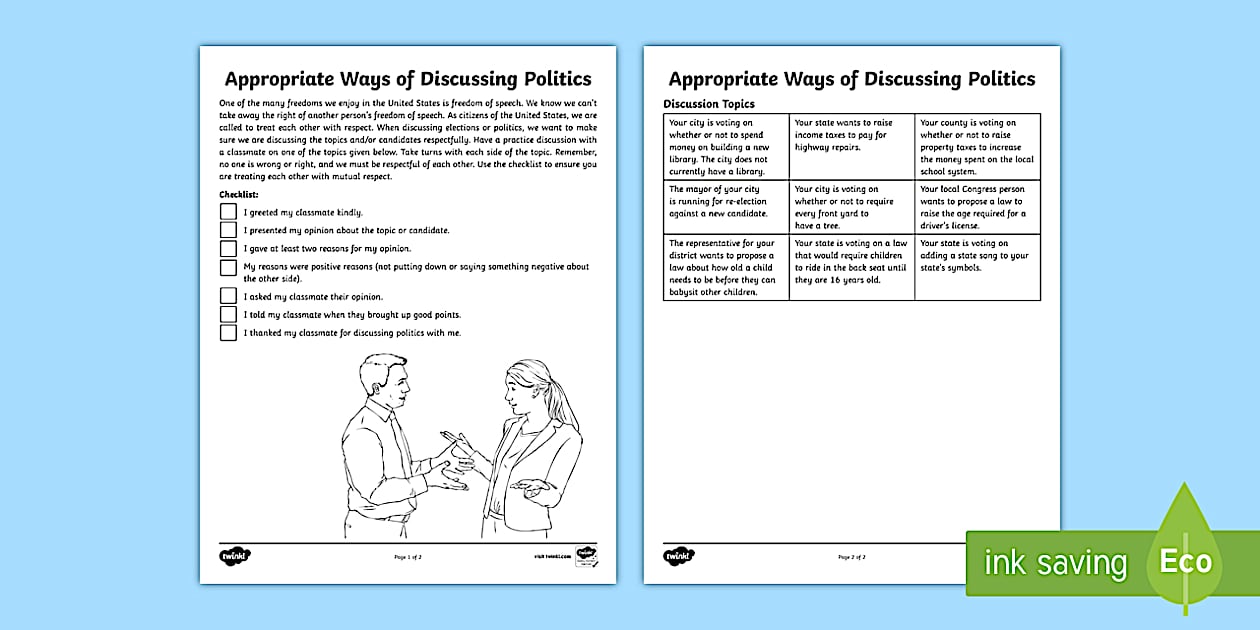 Appropriate Ways of Discussing Politics: Discussion Guide and Checklist for