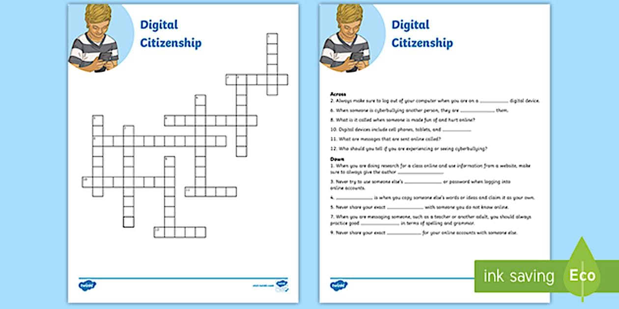 Digital Citizenship Crossword Puzzle for Kids | Twinkl USA