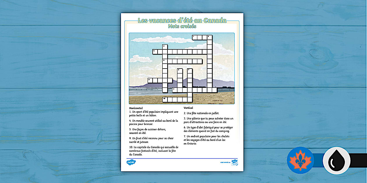 Summer Holidays in Canada Crossword Junior French - Twinkl