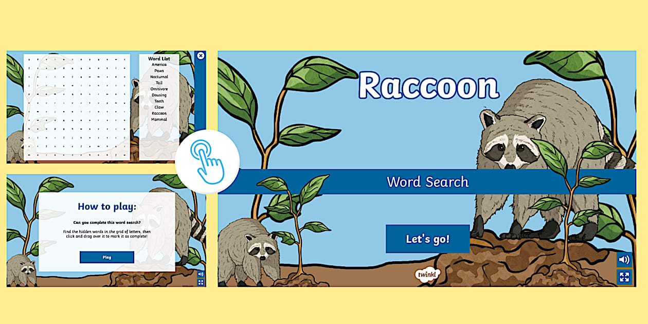 Interactive Raccoon Word Search (teacher made) - Twinkl