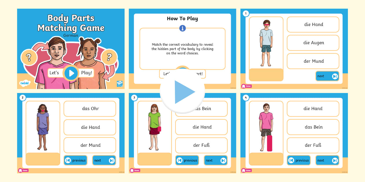 Interactive Body Parts Matching Game - German PowerPoint