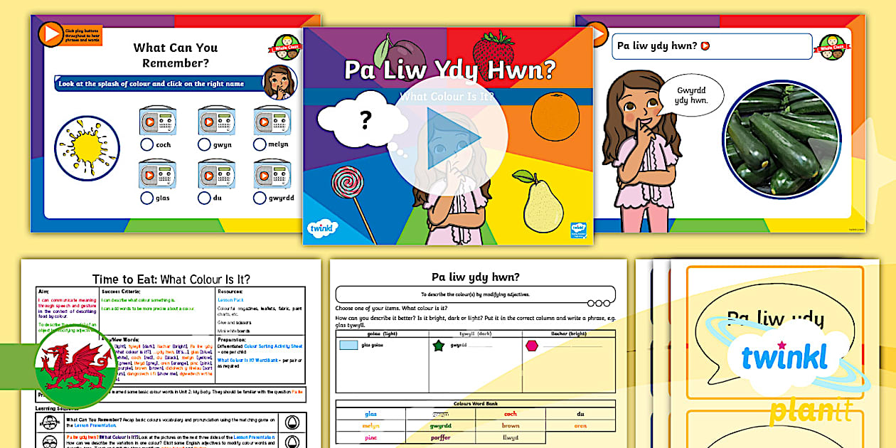 Welsh: Time to Eat: Lesson 4 - What Colour Is It? - Twinkl