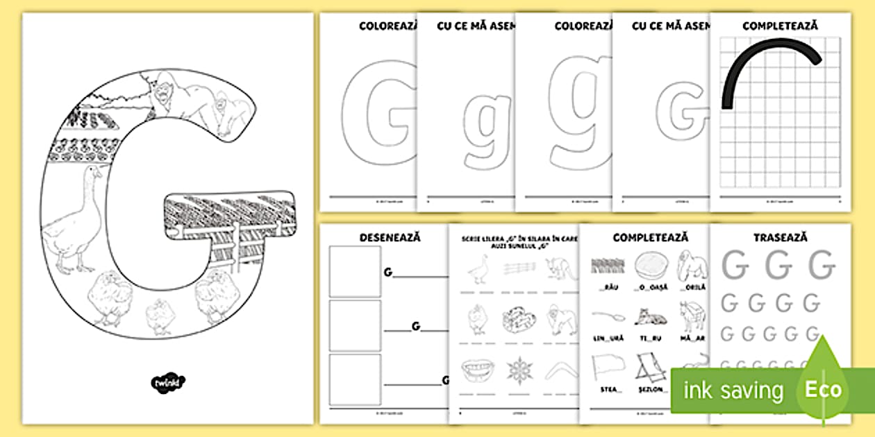 Consolidarea literei G - Broșură cu activități - Twinkl