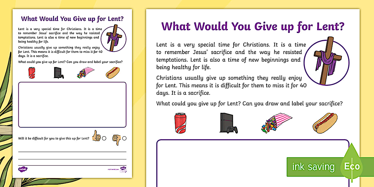 Editable KS1 What Would You Give Up for Lent? Worksheet