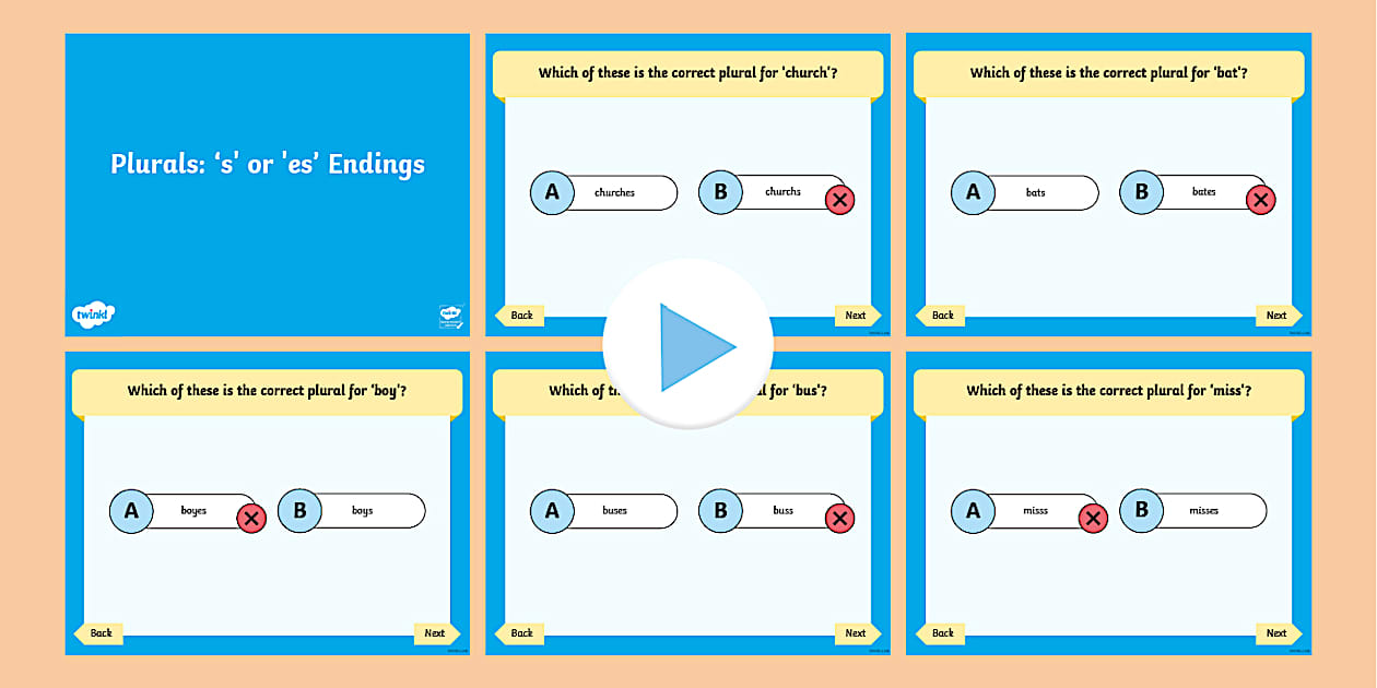 Plurals: 's' or 'es' Endings Activity (teacher made)