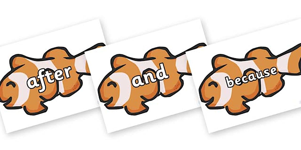Cursive Connectives on Clown Fish (teacher made) - Twinkl