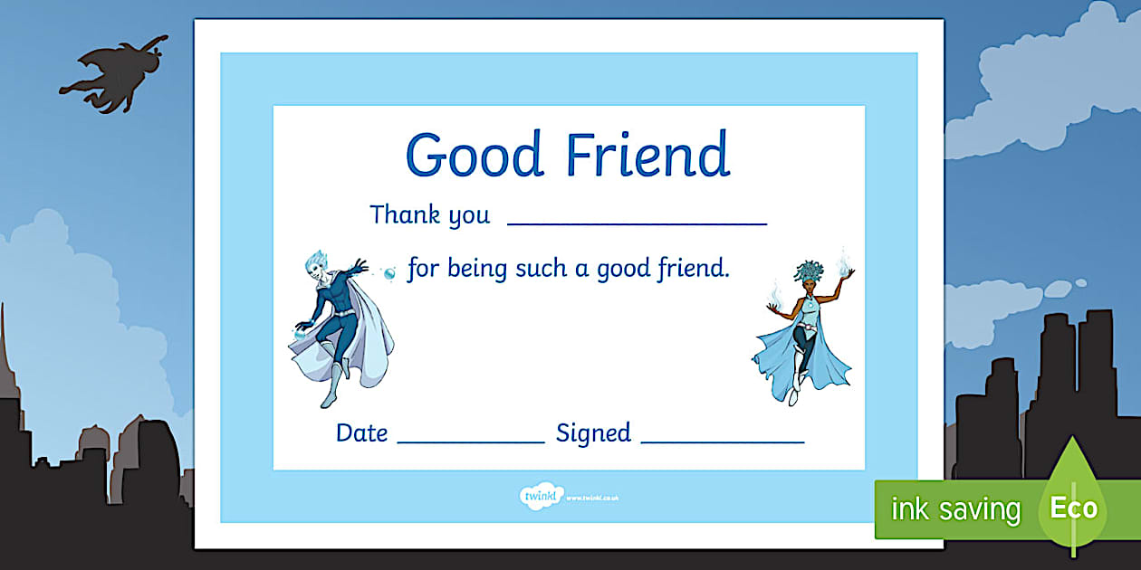 Anti-Bullying Week Superhero Good Friend Certificate