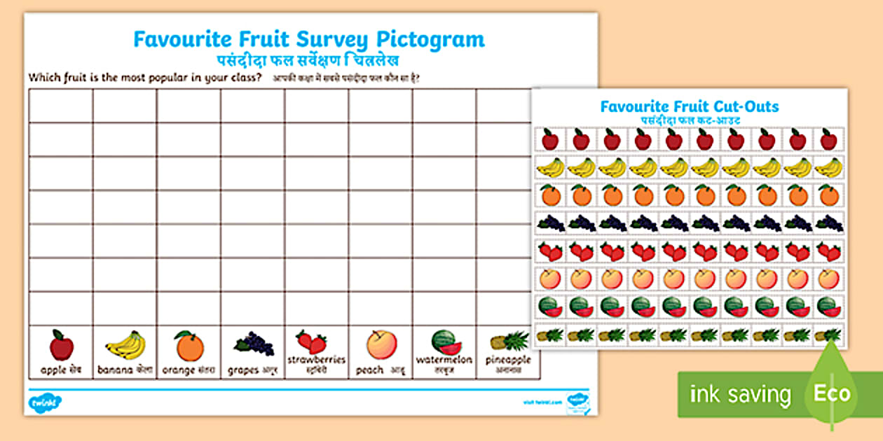 Favourite Fruit Pictogram (Englsih/Hindi) (teacher made)