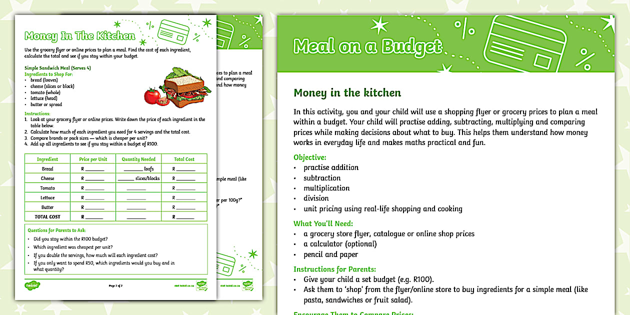 Intermediate Phase Meal on a Budget - Money - Parent Guide