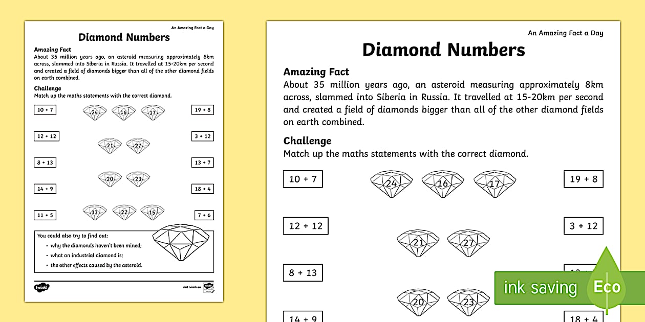 Diamond Maths Worksheet / Worksheet (teacher made) - Twinkl