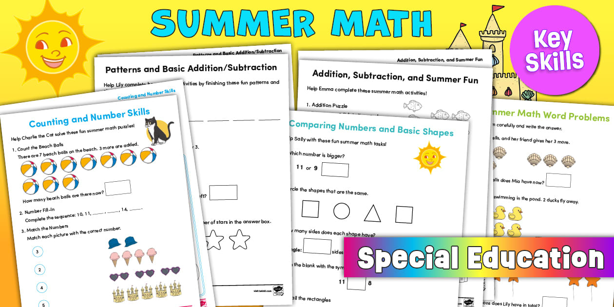 Summer Math Worksheets for Special Education (teacher made)