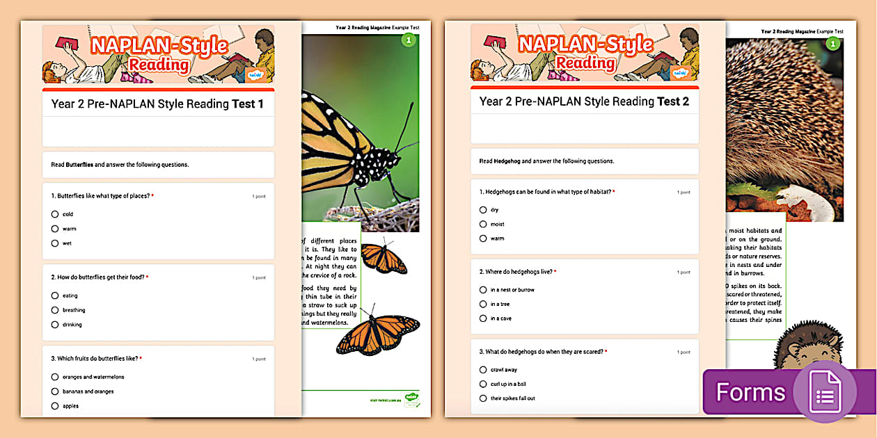 Year 2 Pre-NAPLAN Reading Test Pack Google Form - Twinkl
