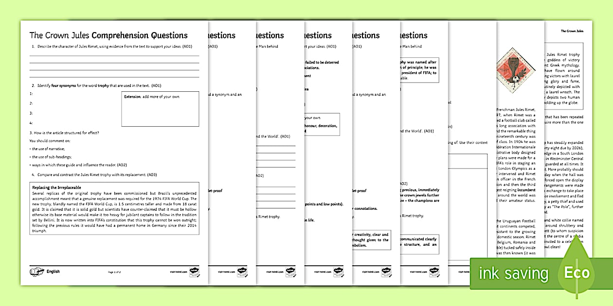 Editable Men's World Cup 2022: Jules Rimet Trophy Differentiated Reading