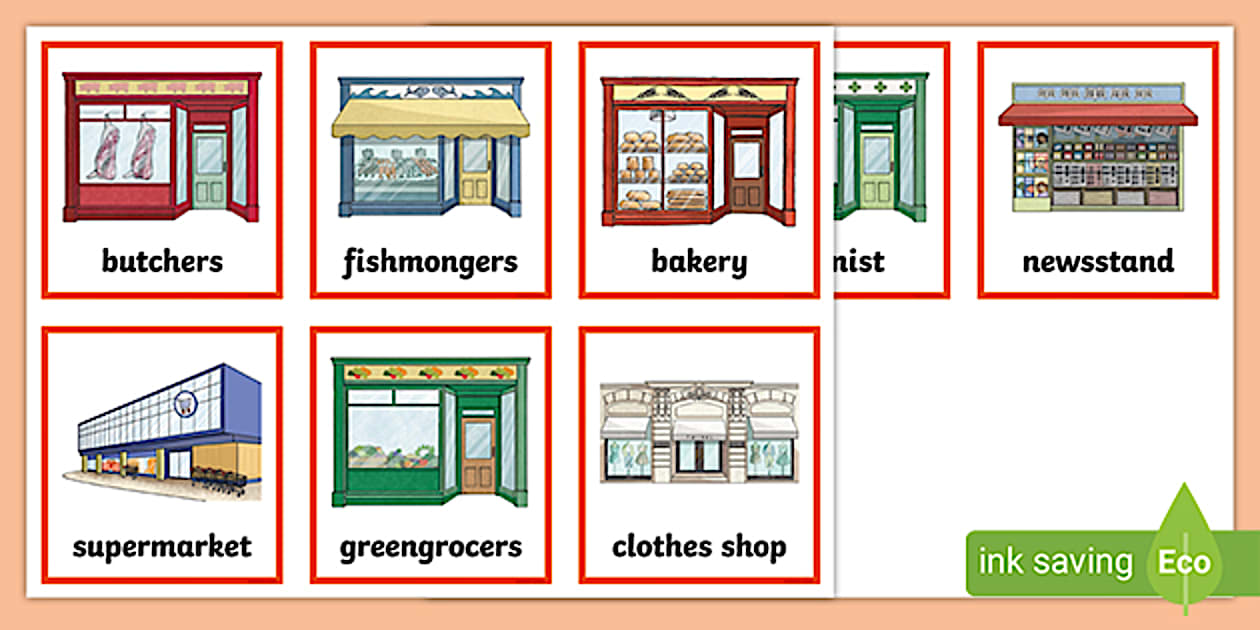 Editable Shops in Town Matching Cards (teacher made)