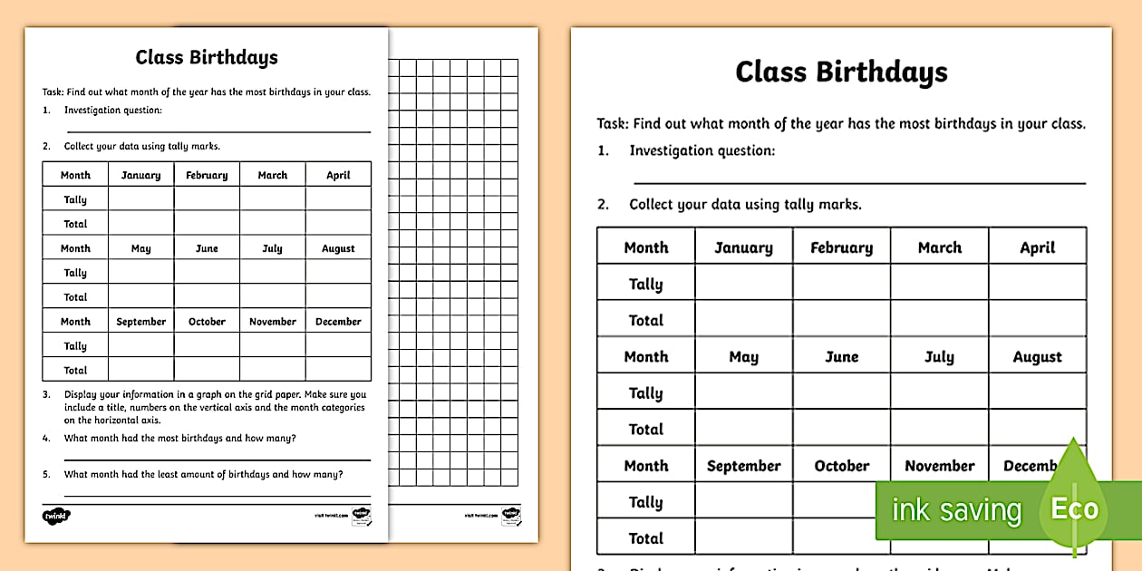 Class Birthdays Data Worksheet / Worksheet (teacher made)