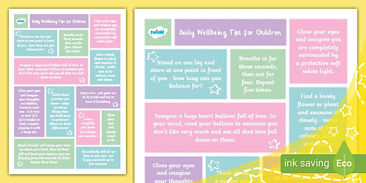 Daily Wellbeing Tips for Children (teacher made) - Twinkl
