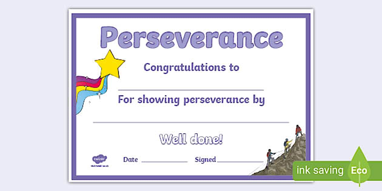 Editable Perseverance Certificate KS2 (teacher made)