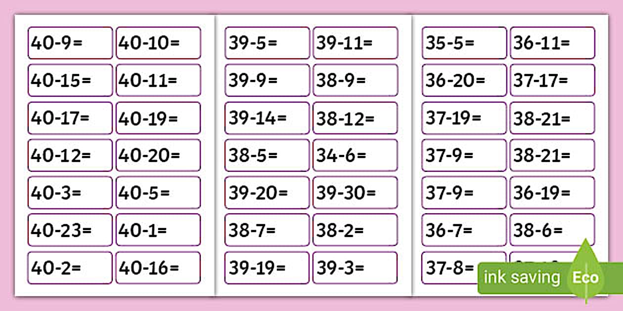 Subtraction Number Sentences to 40 (teacher made) - Twinkl