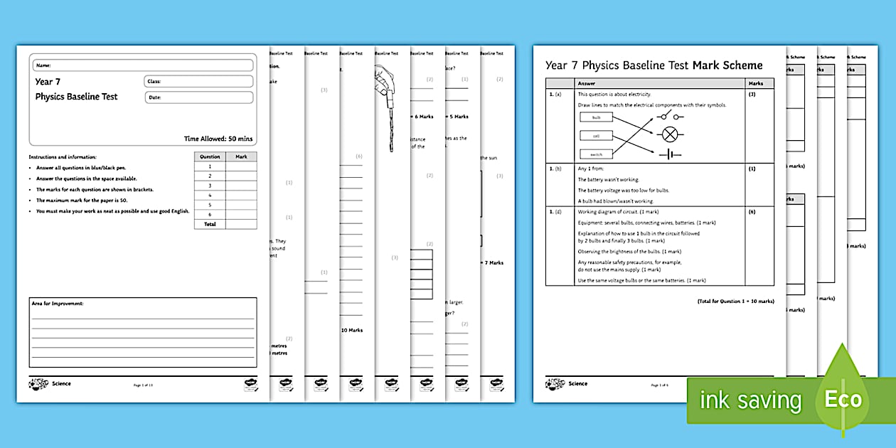 KS3 Physics Baseline Test (teacher made) - Twinkl