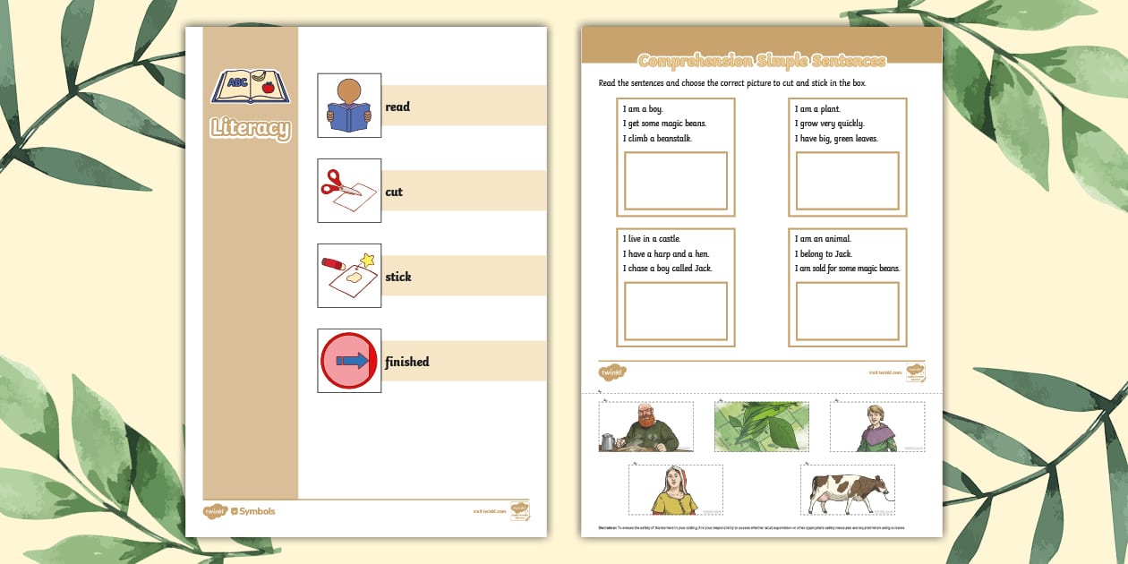 Jack and the Beanstalk Comprehension Simple Sentences