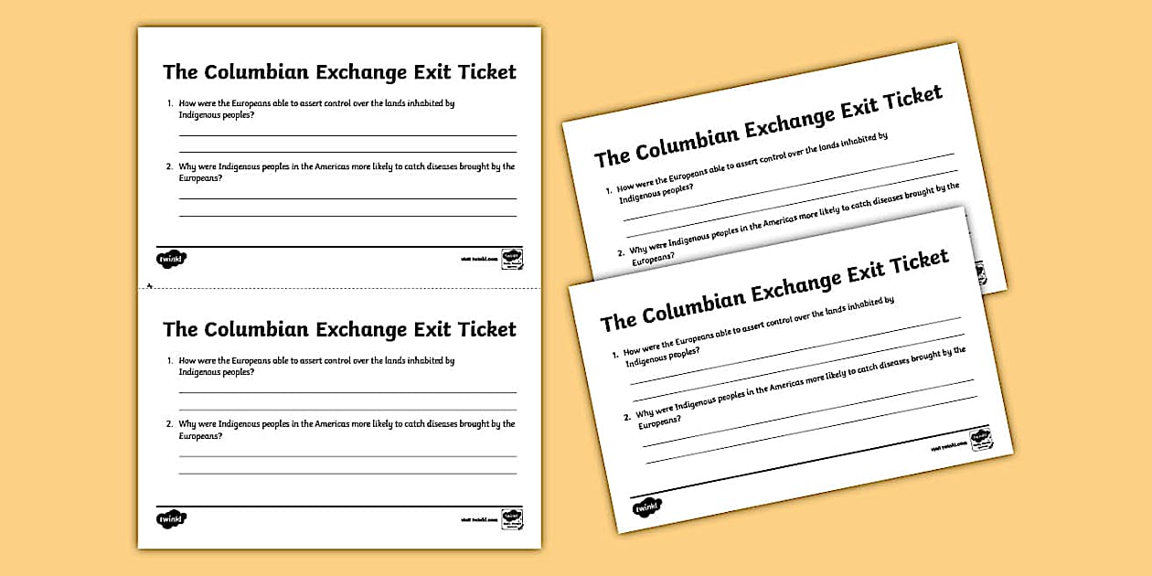The Columbian Exchange Exit Ticket for 6th-8th Grade