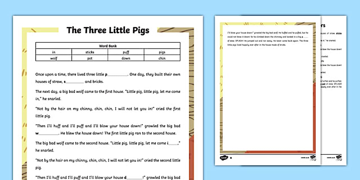 The Three Little Pigs Traditional Tale Cloze Procedure Differentiated