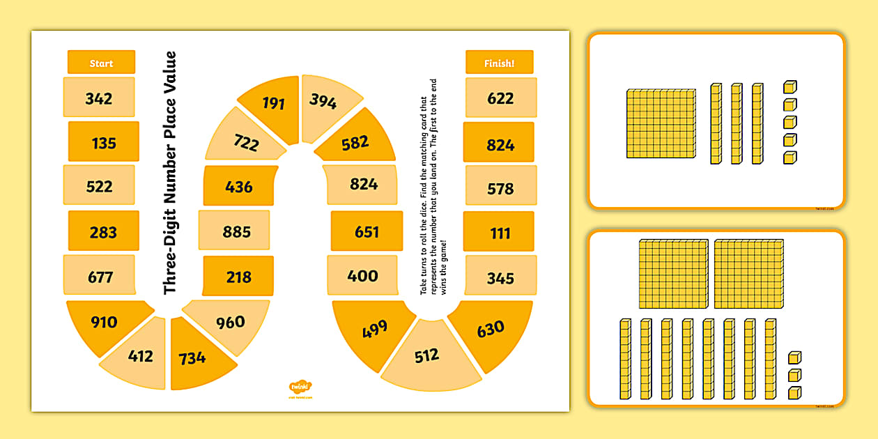 Three-Digit Number Place Value Board Game - Twinkl