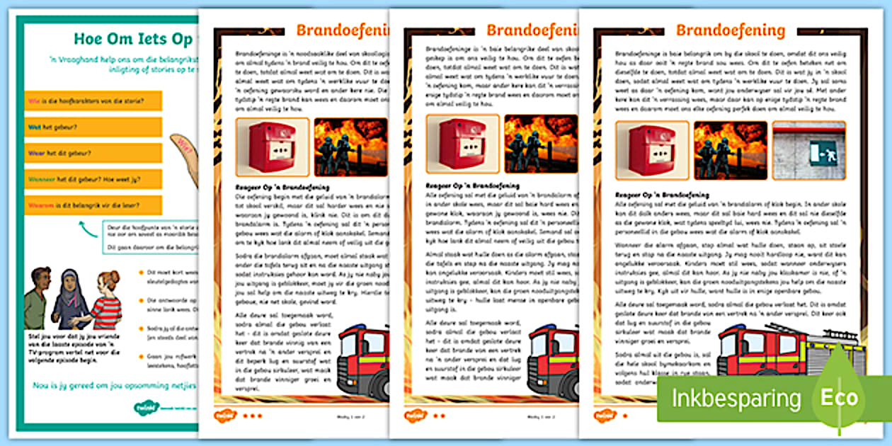 Brandoefening Begripslees en Opsomming Aktiwiteit - Twinkl