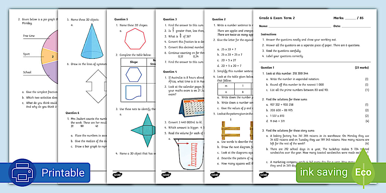 Grade 6 Maths Exam Papers And Memos PDF - Twinkl ZA - Twinkl