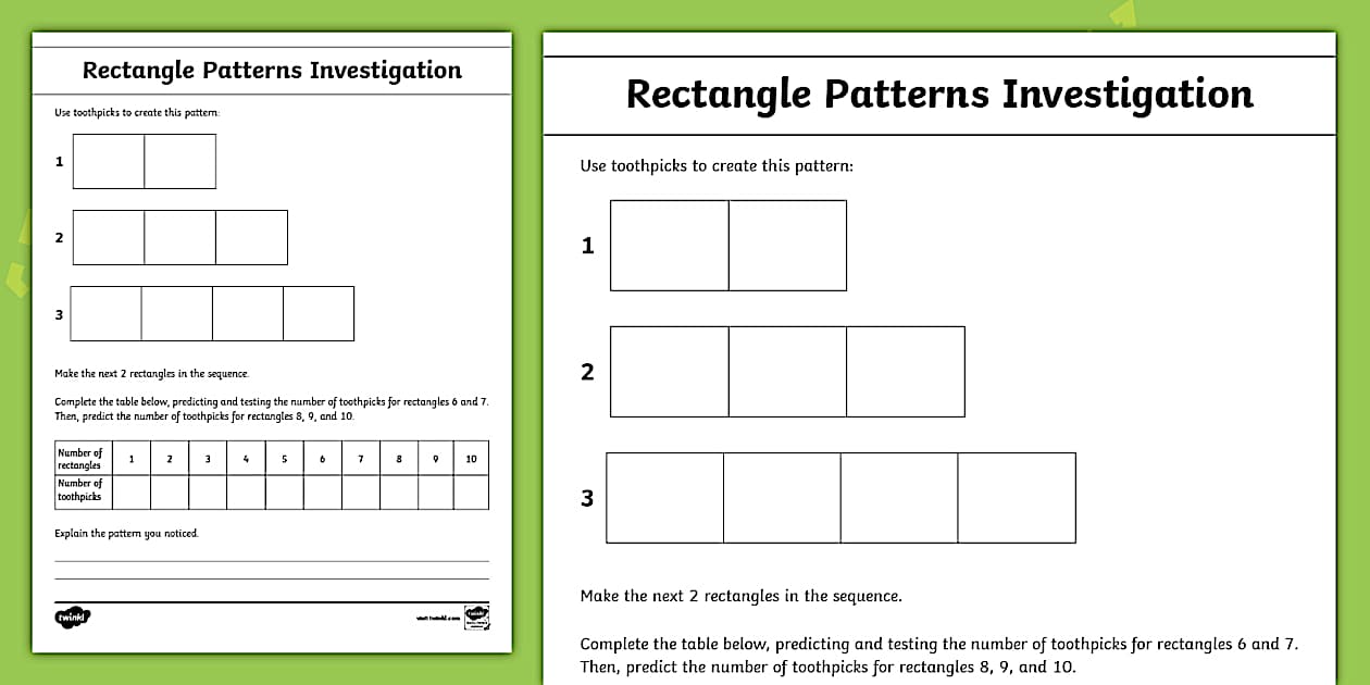 Third Grade Rectangle Patterns Investigation Worksheet