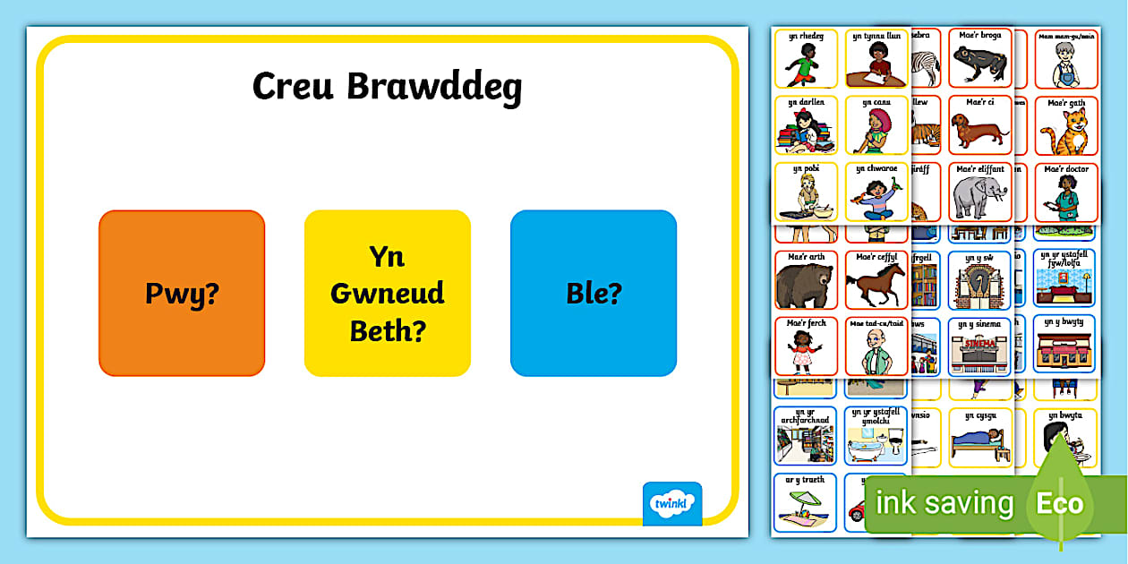 Stribedi Brawddegau: Creu Brawddeg – Pwy? Beth? Ble?
