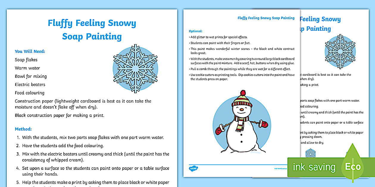 SA Fluffy Feeling Snowy Soap Painting Activity - Twinkl