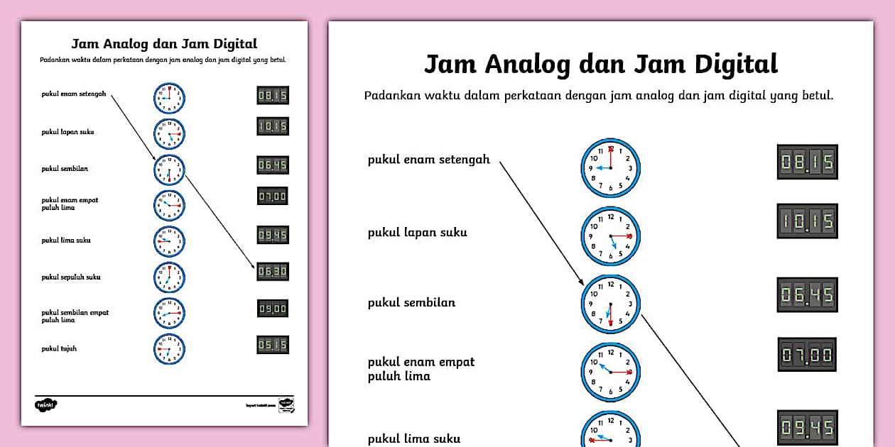 Lembaran Kerja Jam Analog dan Jam Digital - Twinkl