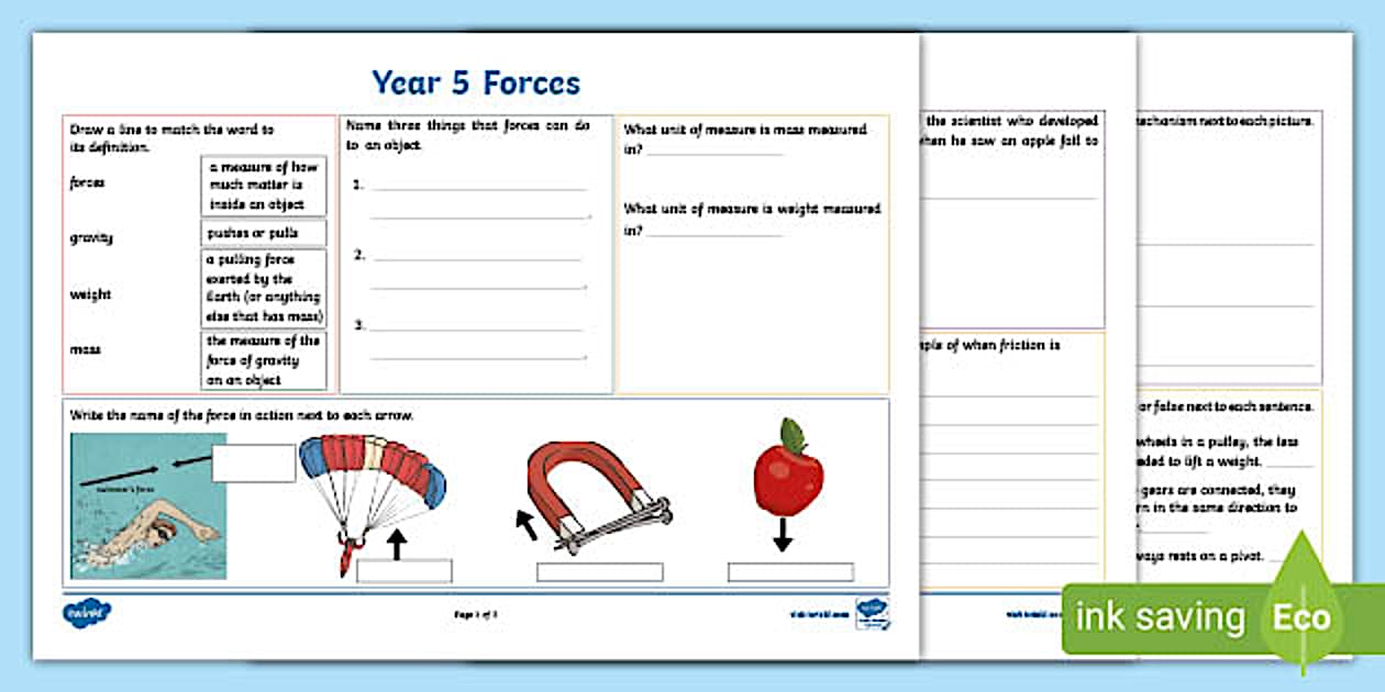 Editable KS2 Year 5 Forces Revision Activity Mat - Twinkl