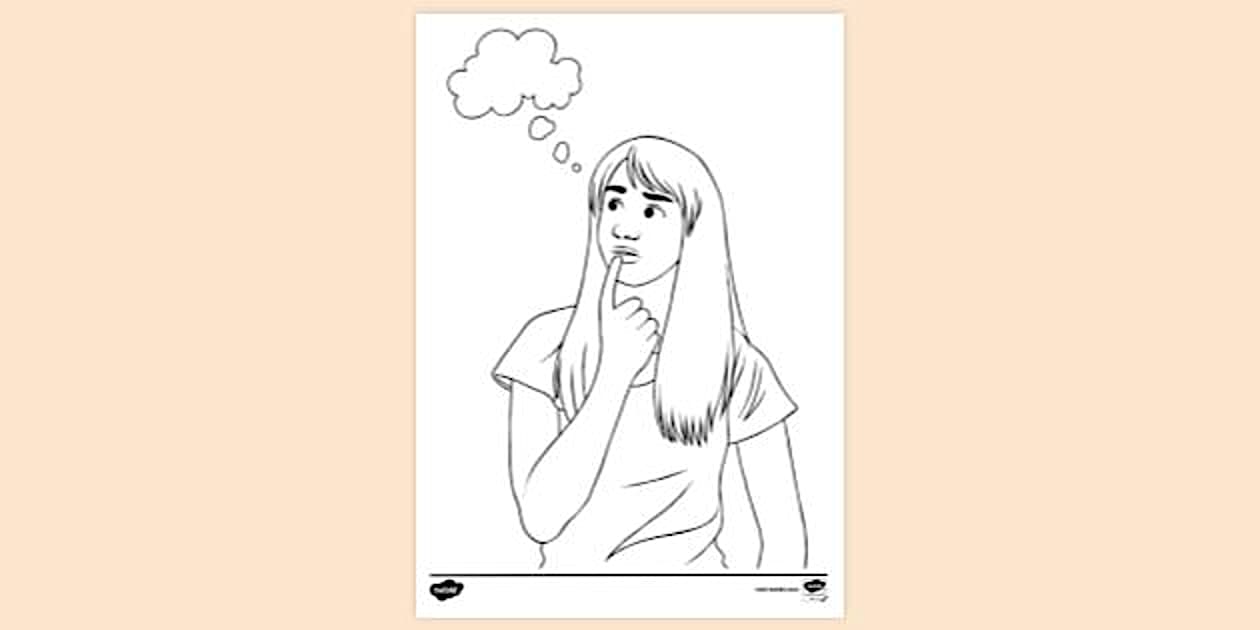 Girl Thinking Colouring Sheet | Colouring Sheets - Twinkl
