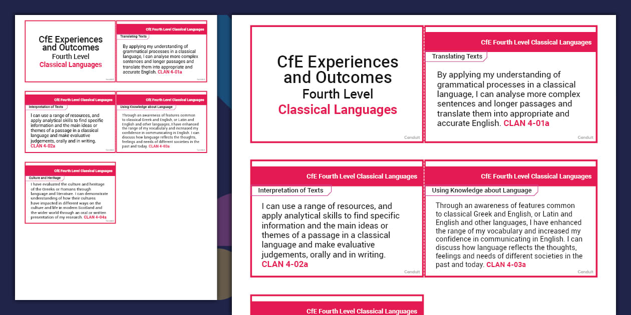 CfE Fourth Level Classical Languages Lanyard-Sized Experiences and Outcomes