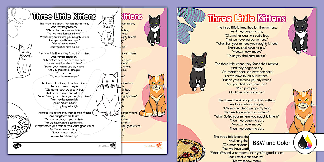Three Little Kittens Nursery Rhyme Poster (teacher made)