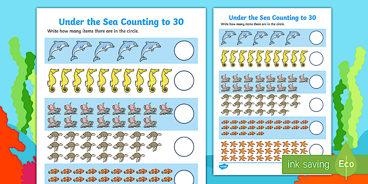 Under the Sea Counting up to 30 Worksheet - Twinkl