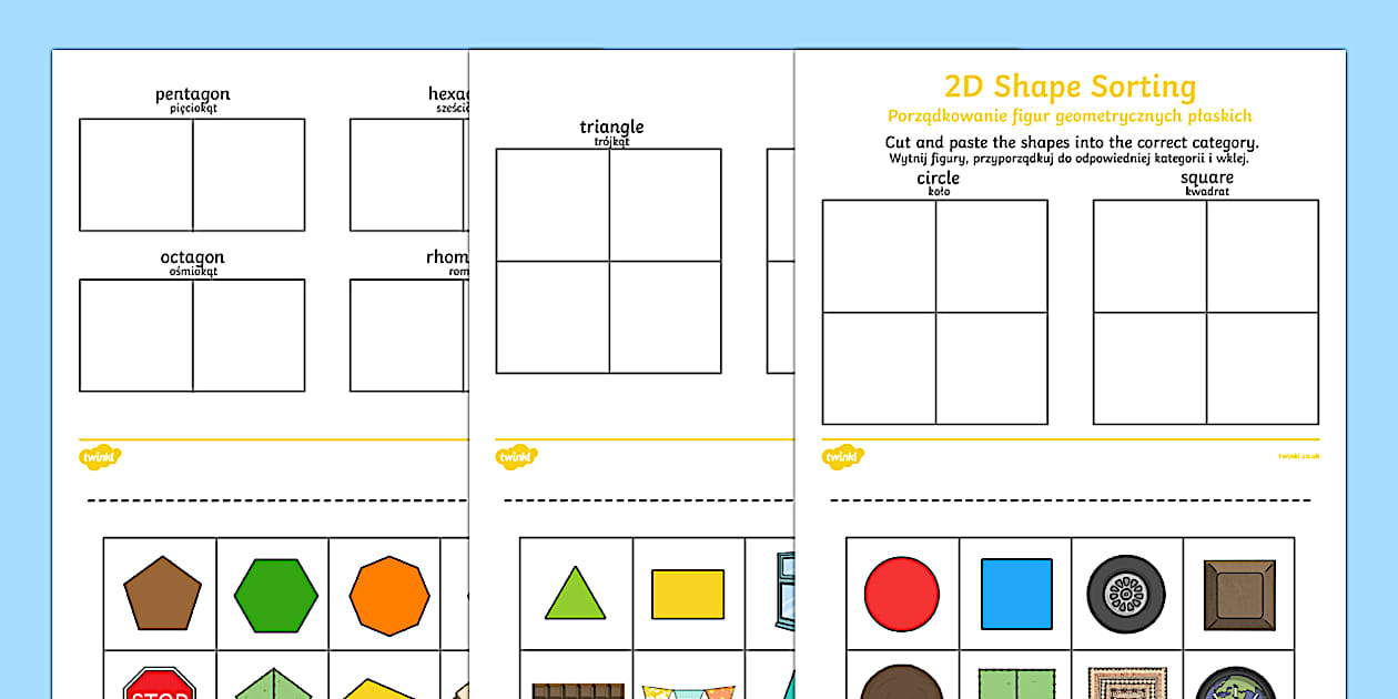 2D shape sorting worksheet / worksheet English/Polish