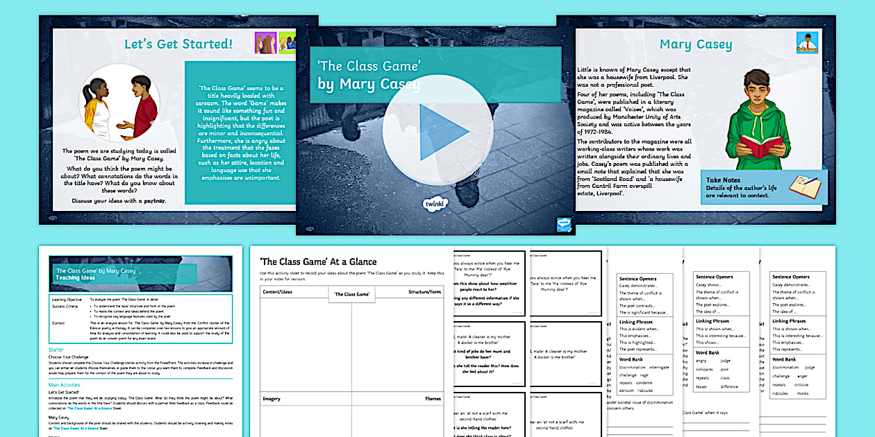 Editable GCSE Poetry Lesson to Support Teaching On 'The Class Game' by Mary