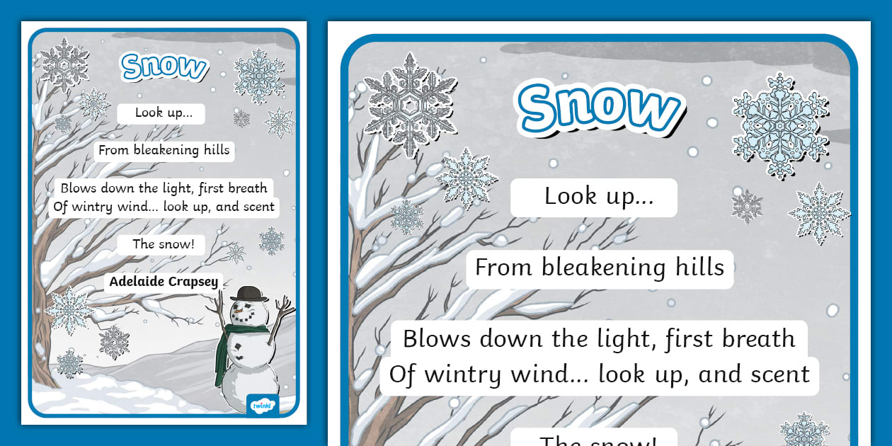 Snow by Adelaide Crapsey Cinquain Poem Print Out - Twinkl