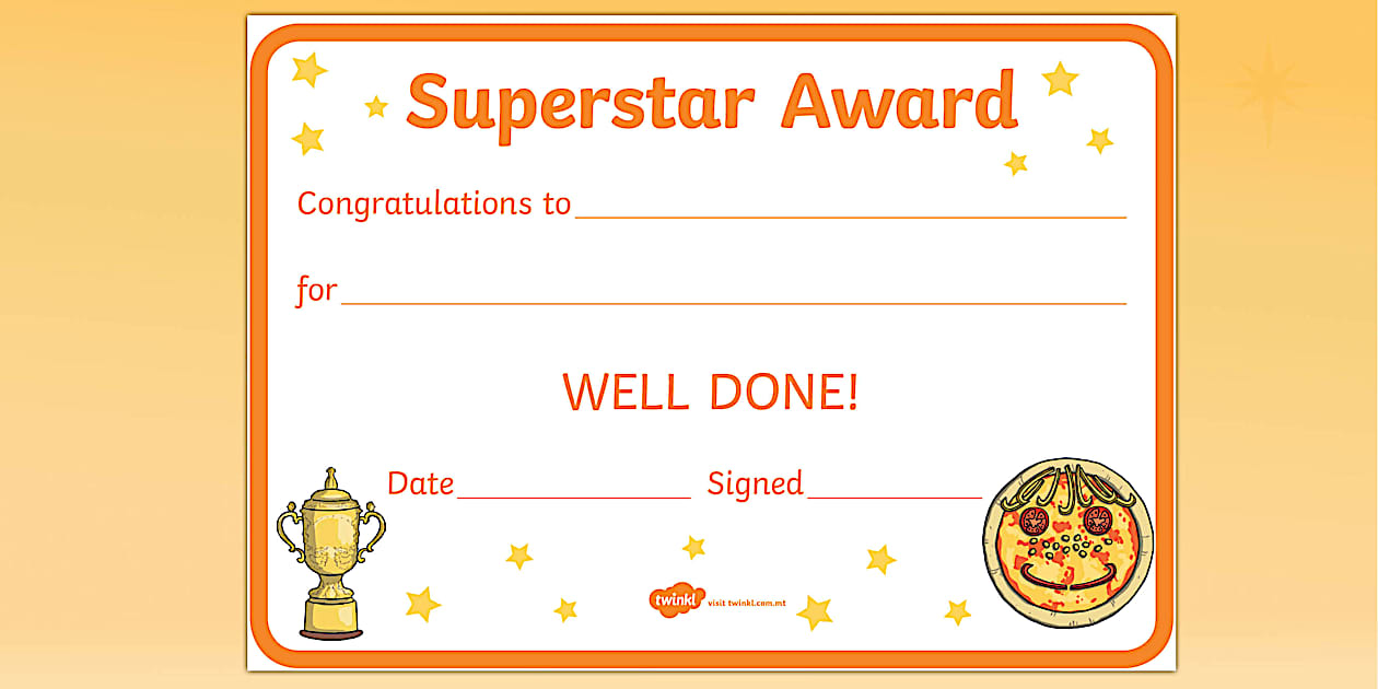 Super Star Award Certificate