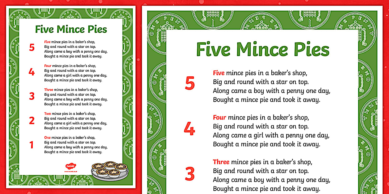 Poster d'affichage : Five Mince Pies - Anglais LV