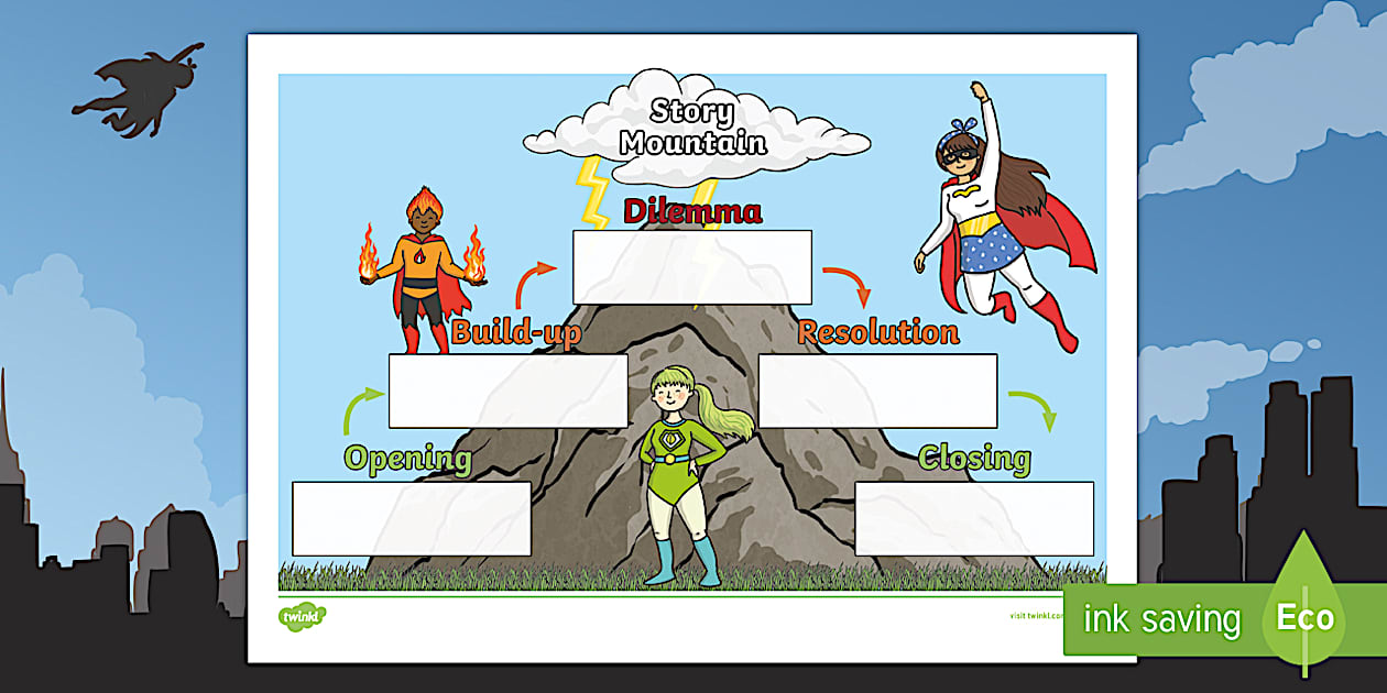 Lower Ability Superhero Themed Story Mountain Worksheet