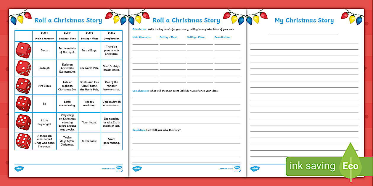 Roll a Christmas Story 3-6ㅣLiteracyㅣCreative WritingㅣTwinkl.